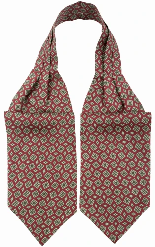 Dark red ascot with a geometric pattern in yellow and green rhombuses ...